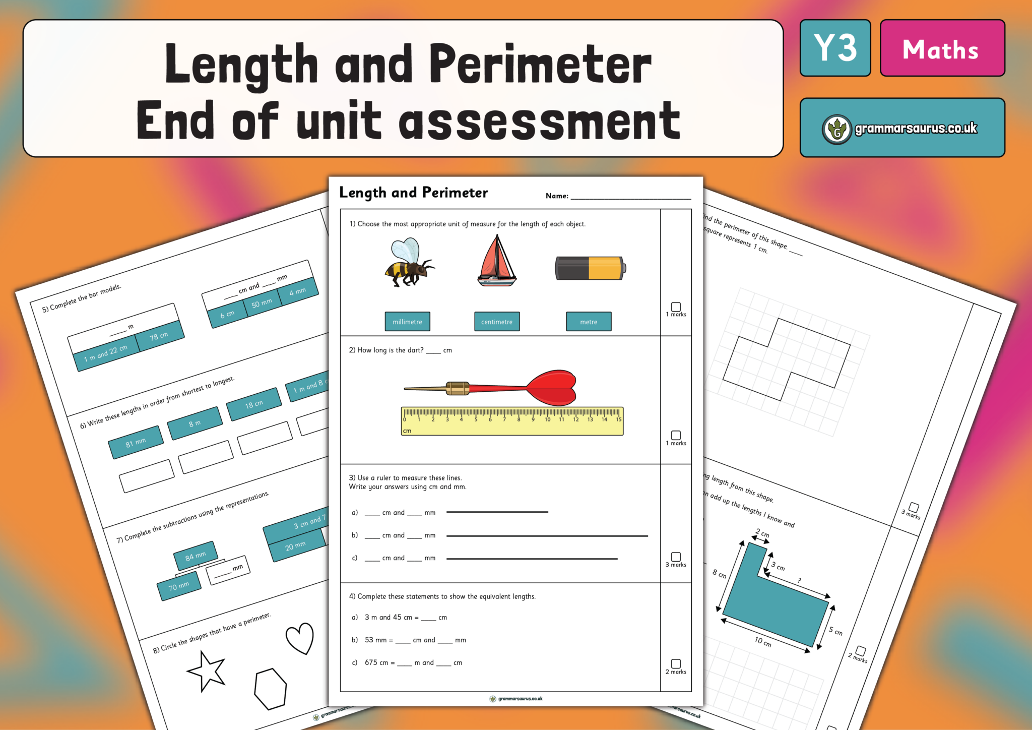 Year 3 Length and Perimeter - End of unit assessment - Grammarsaurus