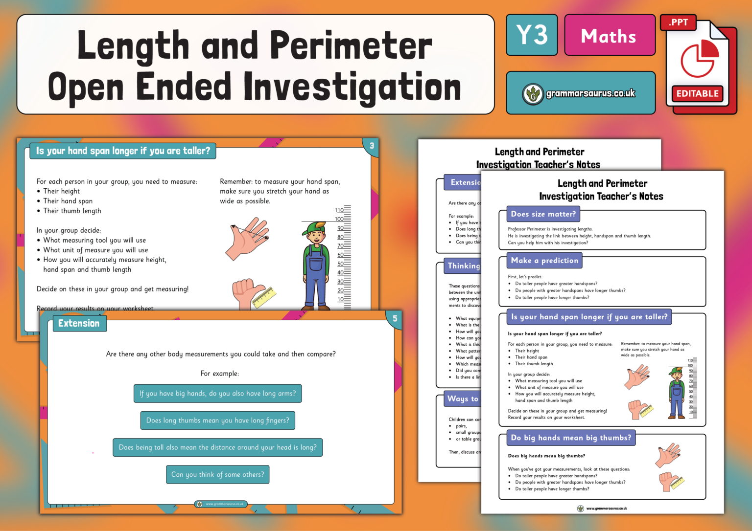 Year 3 Length and Perimeter - Open-ended investigation - Grammarsaurus