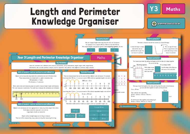 Year 3 Length and Perimeter - Knowledge organiser - Grammarsaurus
