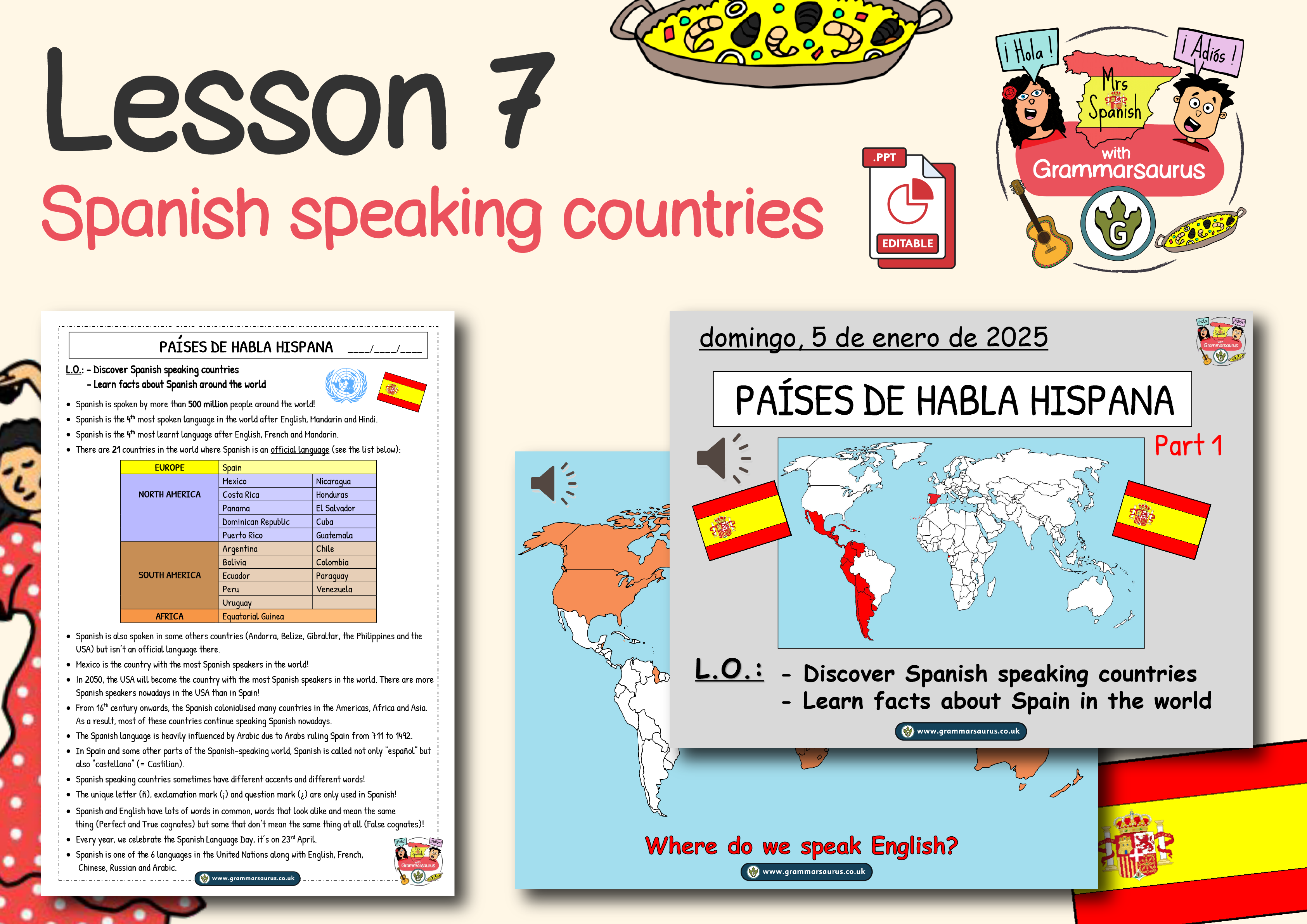 Year 5 - Spanish speaking countries- Lesson 7 - Grammarsaurus