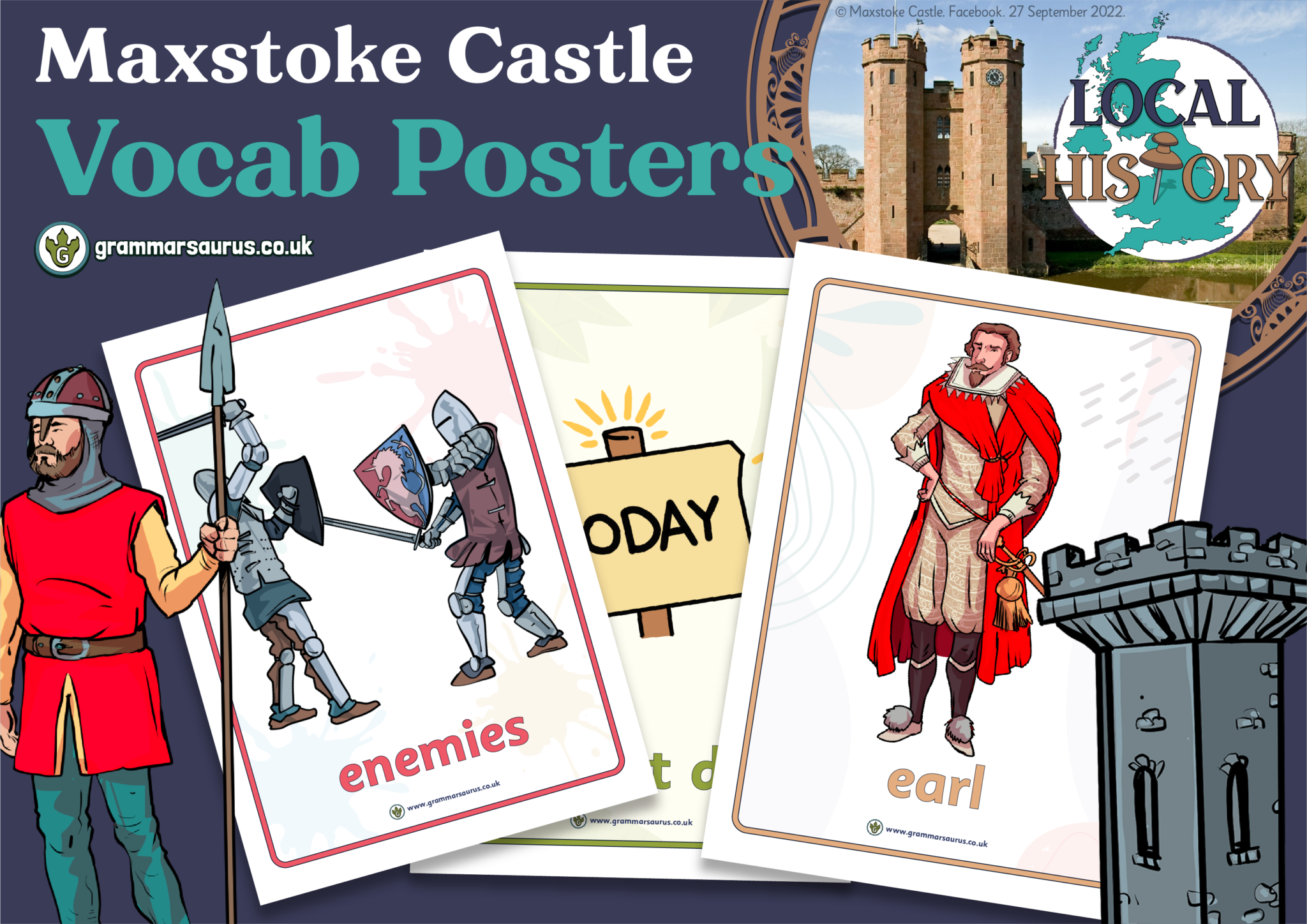 KS1 Local history - Maxstoke Castle - Vocab Posters - Grammarsaurus