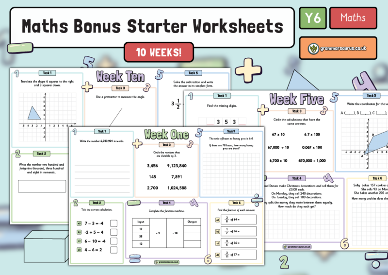 Year 6 Maths Bonus Starter Worksheets - Grammarsaurus
