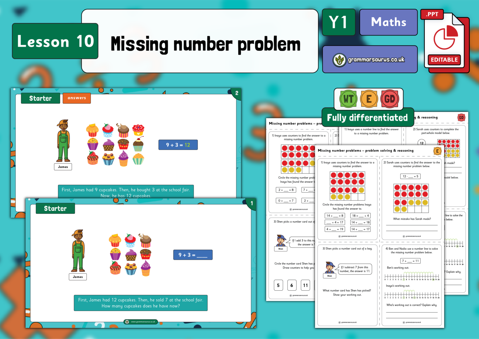Year 1 Addition and Subtraction within 20 - Missing number problem - Lesson 10 - Grammarsaurus