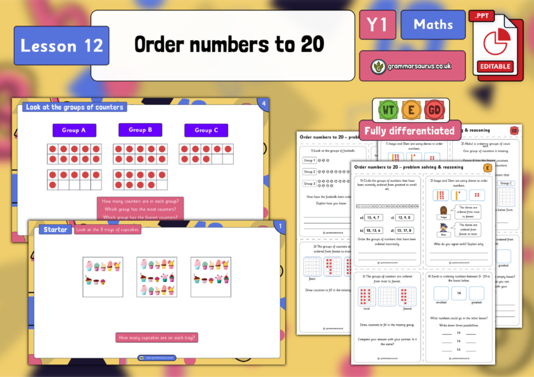 Year 1 Place Value (within 20) - Order numbers to 20 - Lesson 12 ...