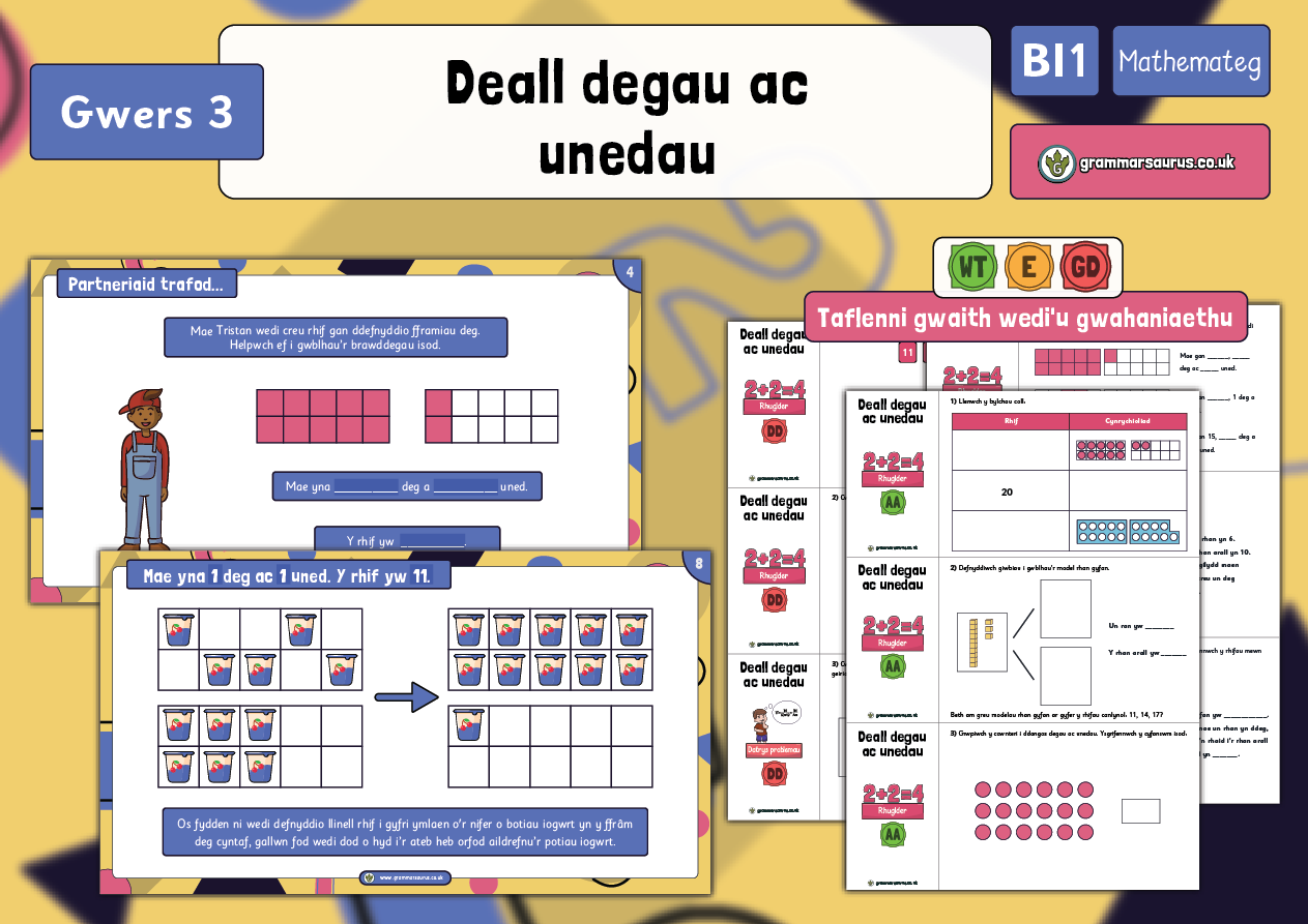 Blwyddyn 1 – Deall degau ac unedau – Gwers 3 - Grammarsaurus