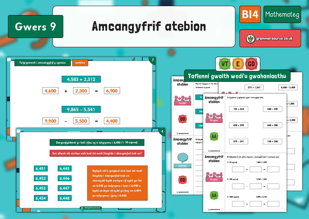 Blwyddyn 4 - Amcangyfrif atebion - Gwers 9 - Grammarsaurus