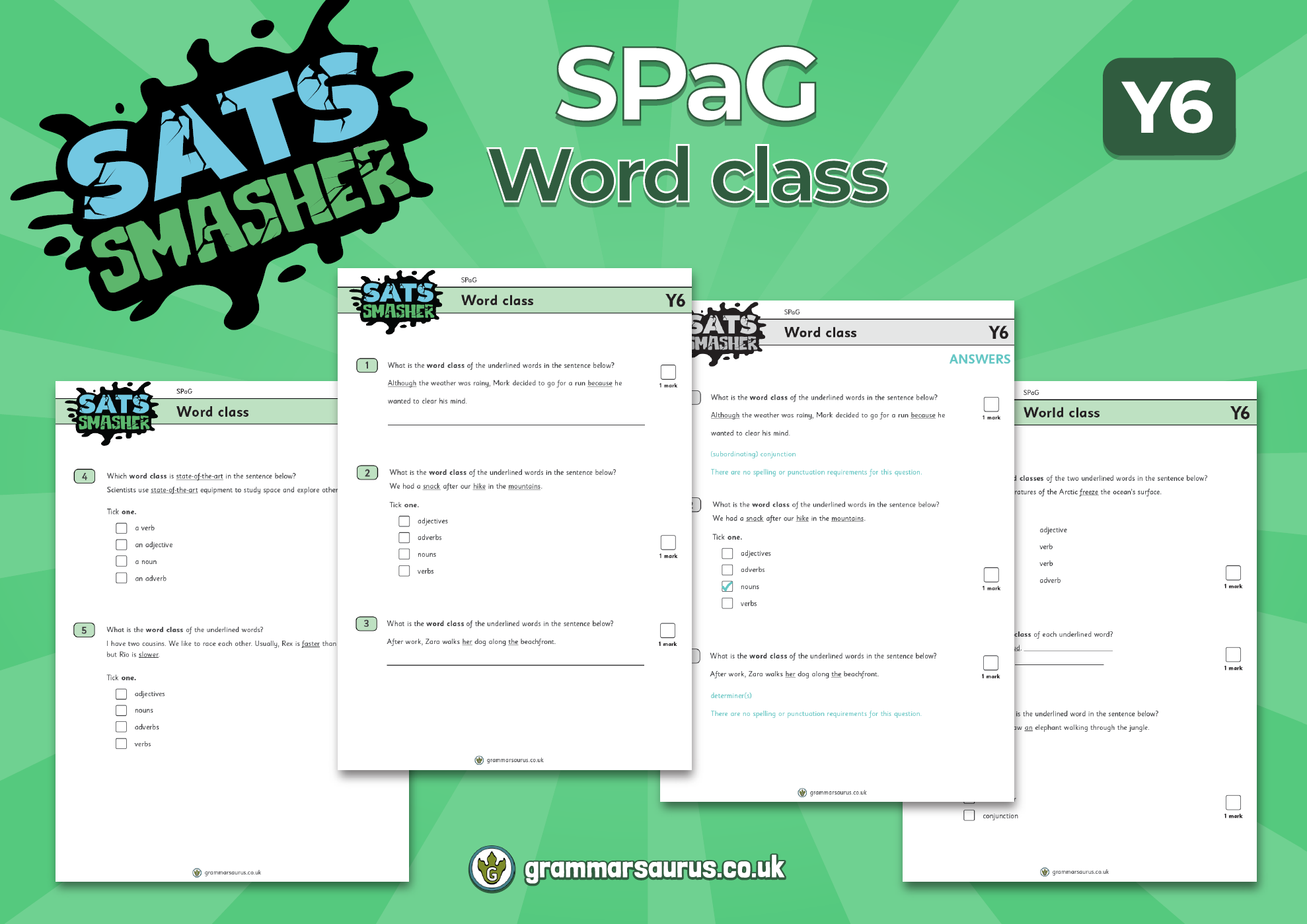 Y6 SATs Smasher (SPAG): Word class - Grammarsaurus