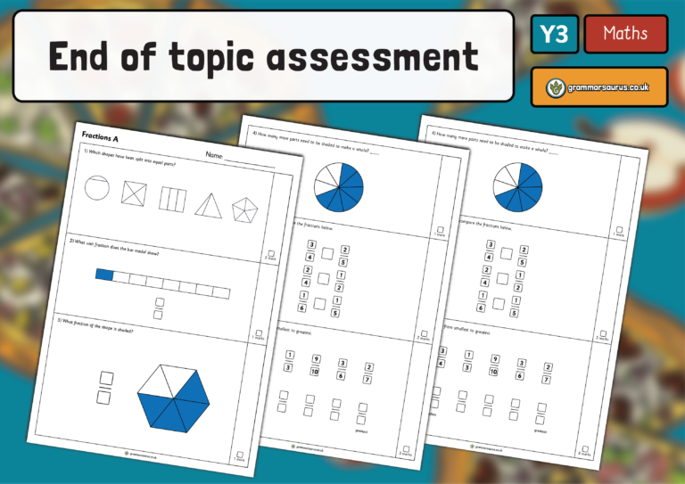 Year 3 Fractions – End of topic assessment - Grammarsaurus