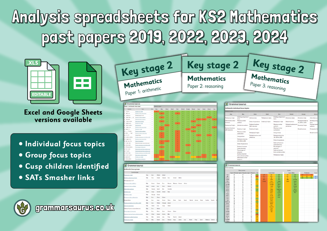 Analysis spreadsheets for KS2 Mathematics past papers 2019, 2022, 2023 ...