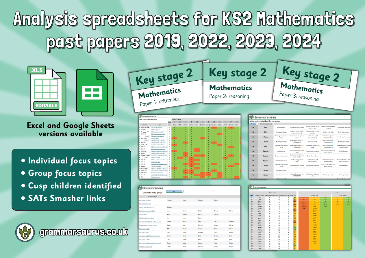 Analysis spreadsheets for KS2 Mathematics past papers 2019, 2022, 2023 ...