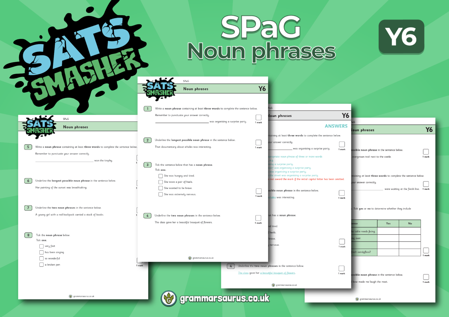 Y6 SATs Smasher (SPAG): Noun Phrases - Grammarsaurus