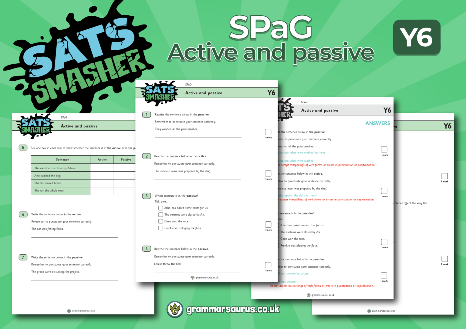 Y6 SATs Smasher (SPAG): Active and Passive - Grammarsaurus
