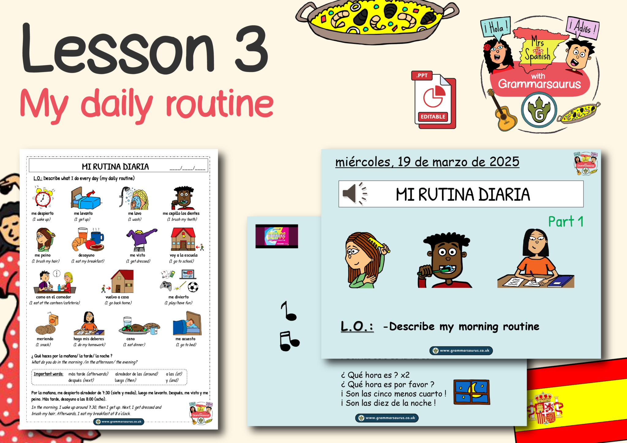 Year 6 - My daily routine - Lesson 3 - Grammarsaurus