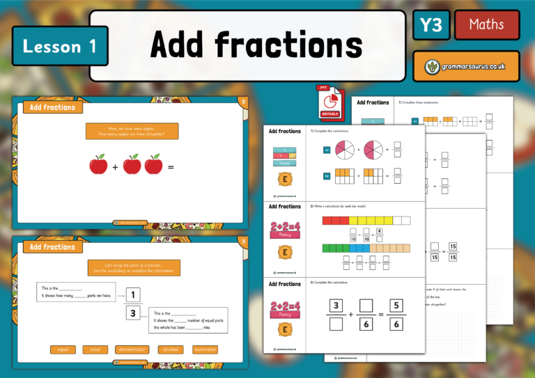 Year 3 Fractions B - Add fractions - Lesson 1 - Grammarsaurus