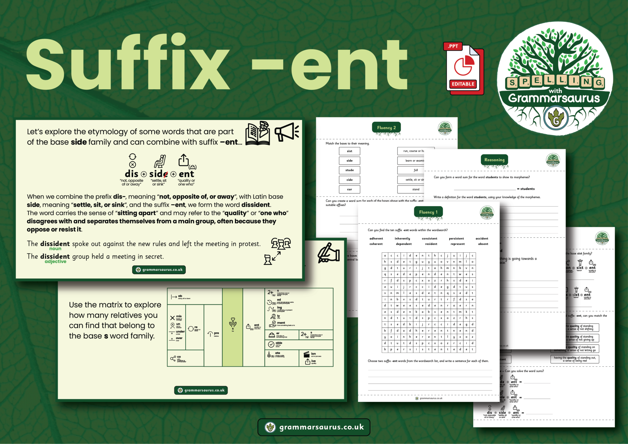 Y5 Objective 9 (Suffix -ent) - Grammarsaurus