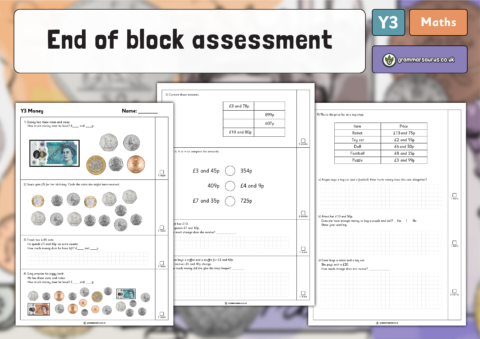 Year 3 Measurement - Money - End of block assessment - Grammarsaurus