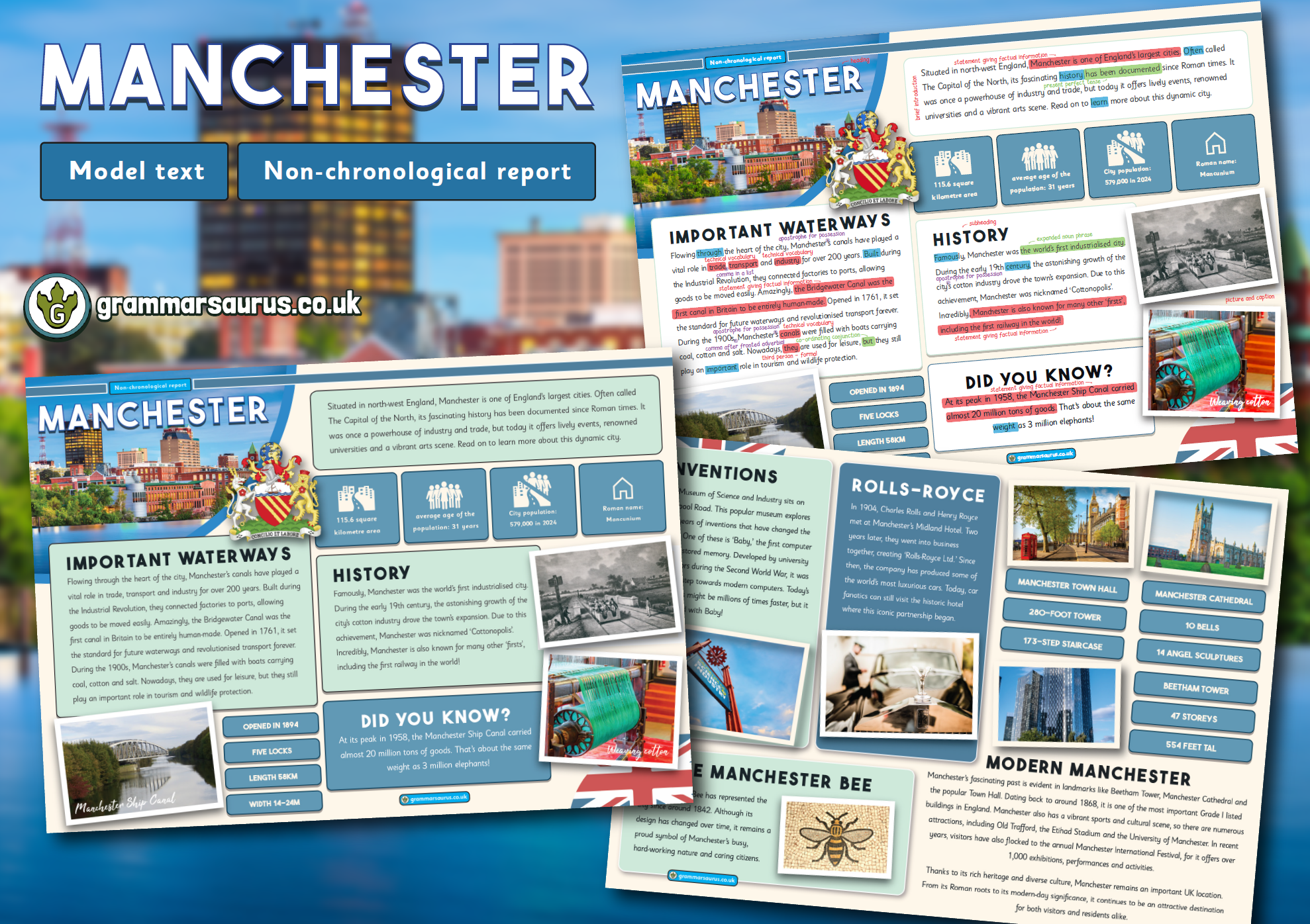 Year 4 Model Text - Non-chronological report - Manchester - Grammarsaurus