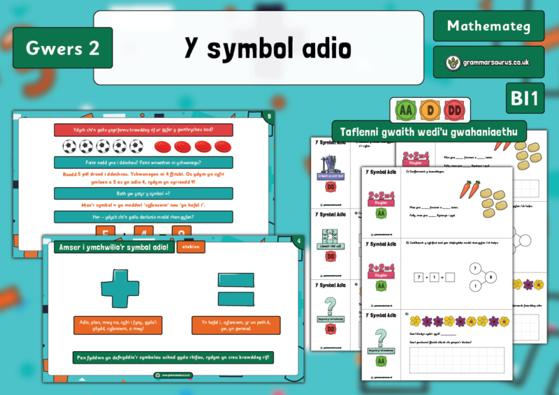 Blwyddyn 1 – y symbol adio – Gwers 2 - Grammarsaurus