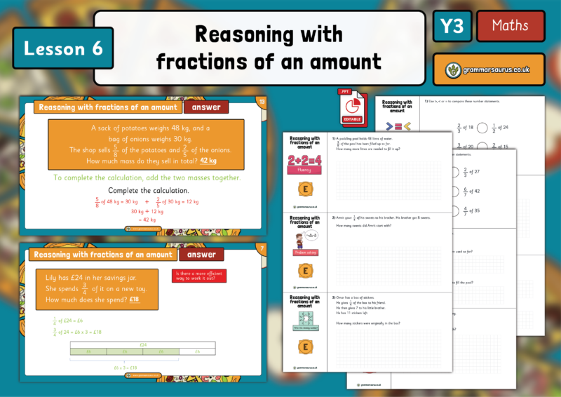 Year 3 Fractions B Reasoning With Fractions Of An Amount Lesson 6 Grammarsaurus