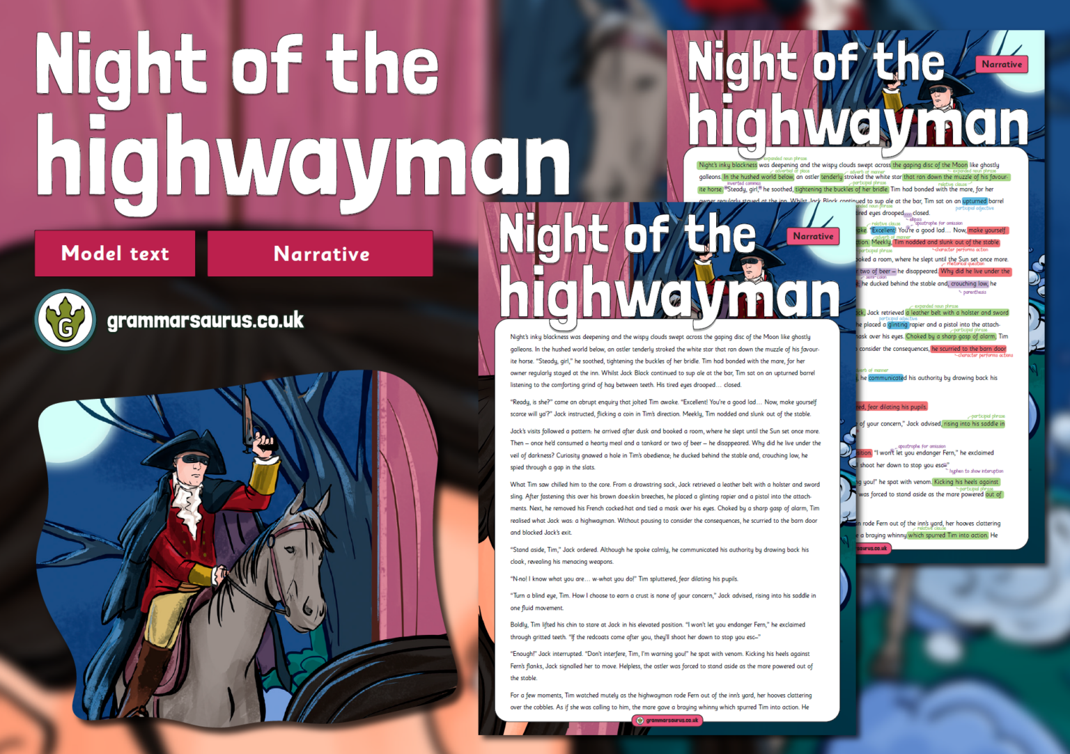 Year 6 Model Text - Narrative - Night of the highwayman - Grammarsaurus