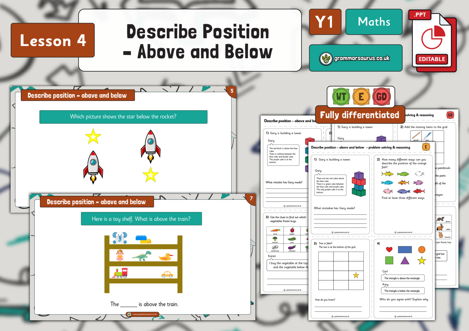 Year 1 - Position and Direction - Describe position - Above and Below ...