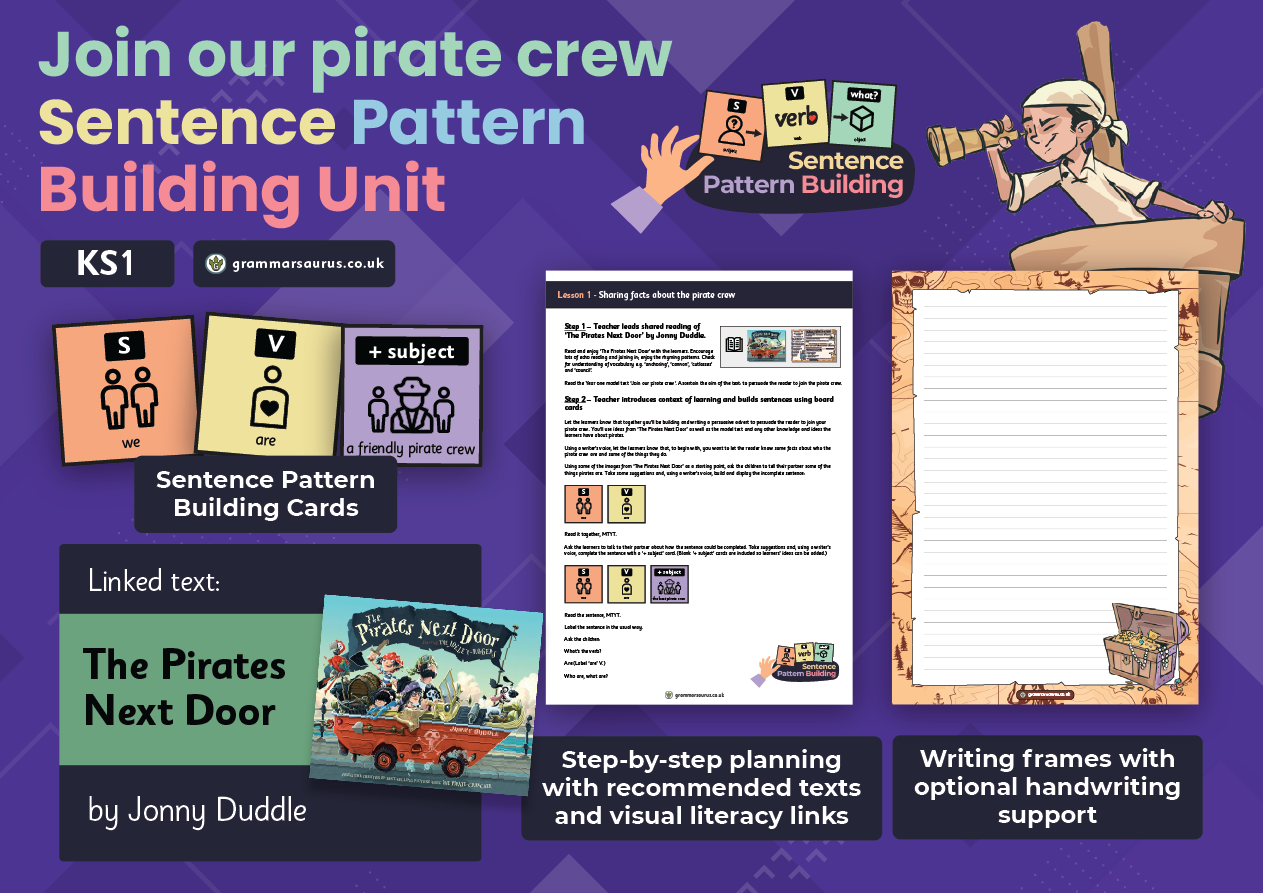 Join our pirate crew - Sentence Pattern Building Unit - Grammarsaurus