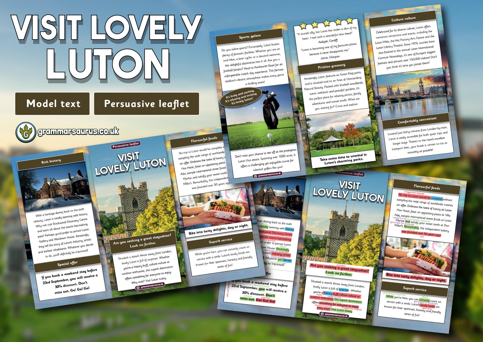 Year 4 Model Text – Persuasive advert – Visit Lovely Luton - Grammarsaurus
