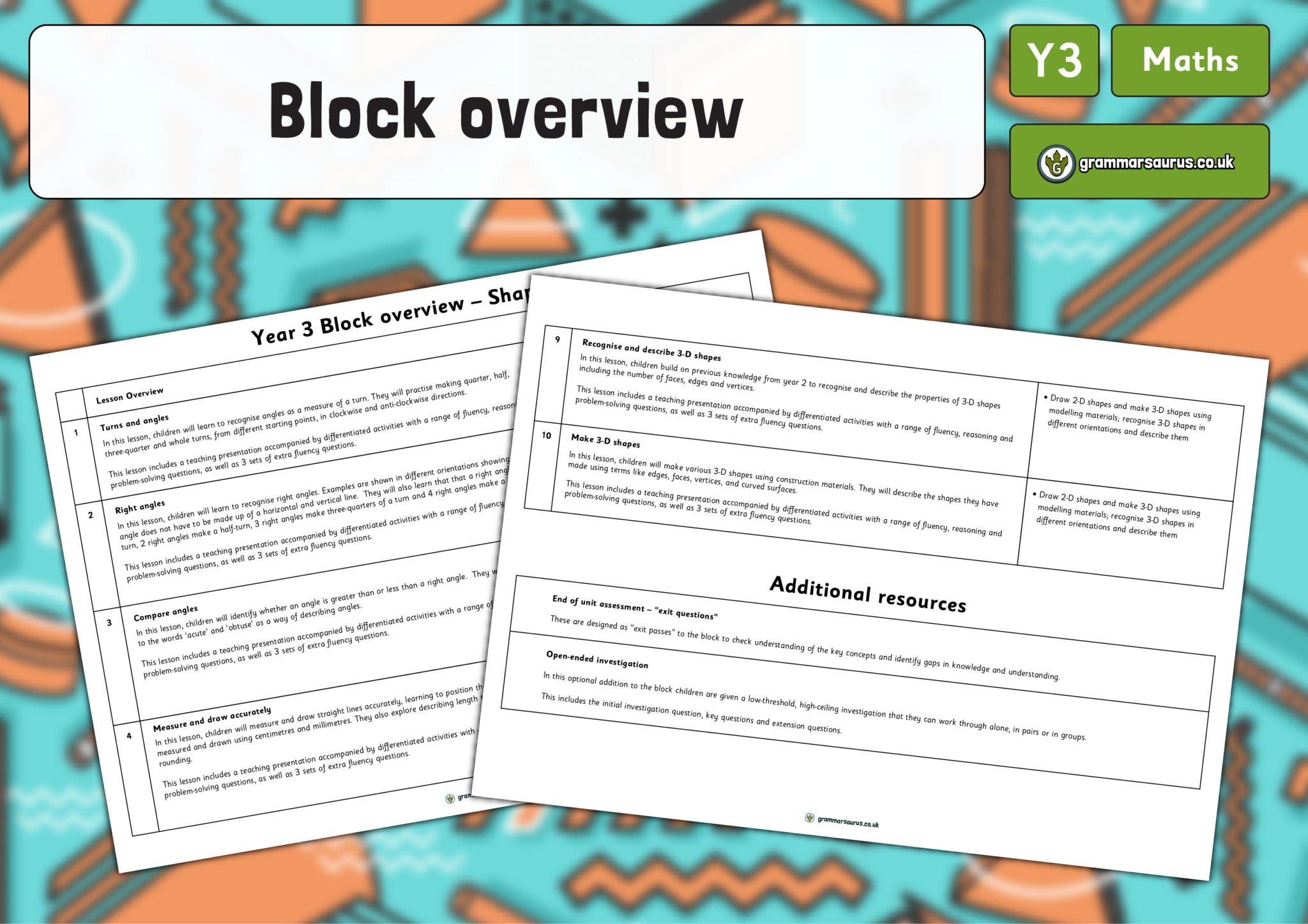 Year 3 Shape – Block overview - Grammarsaurus