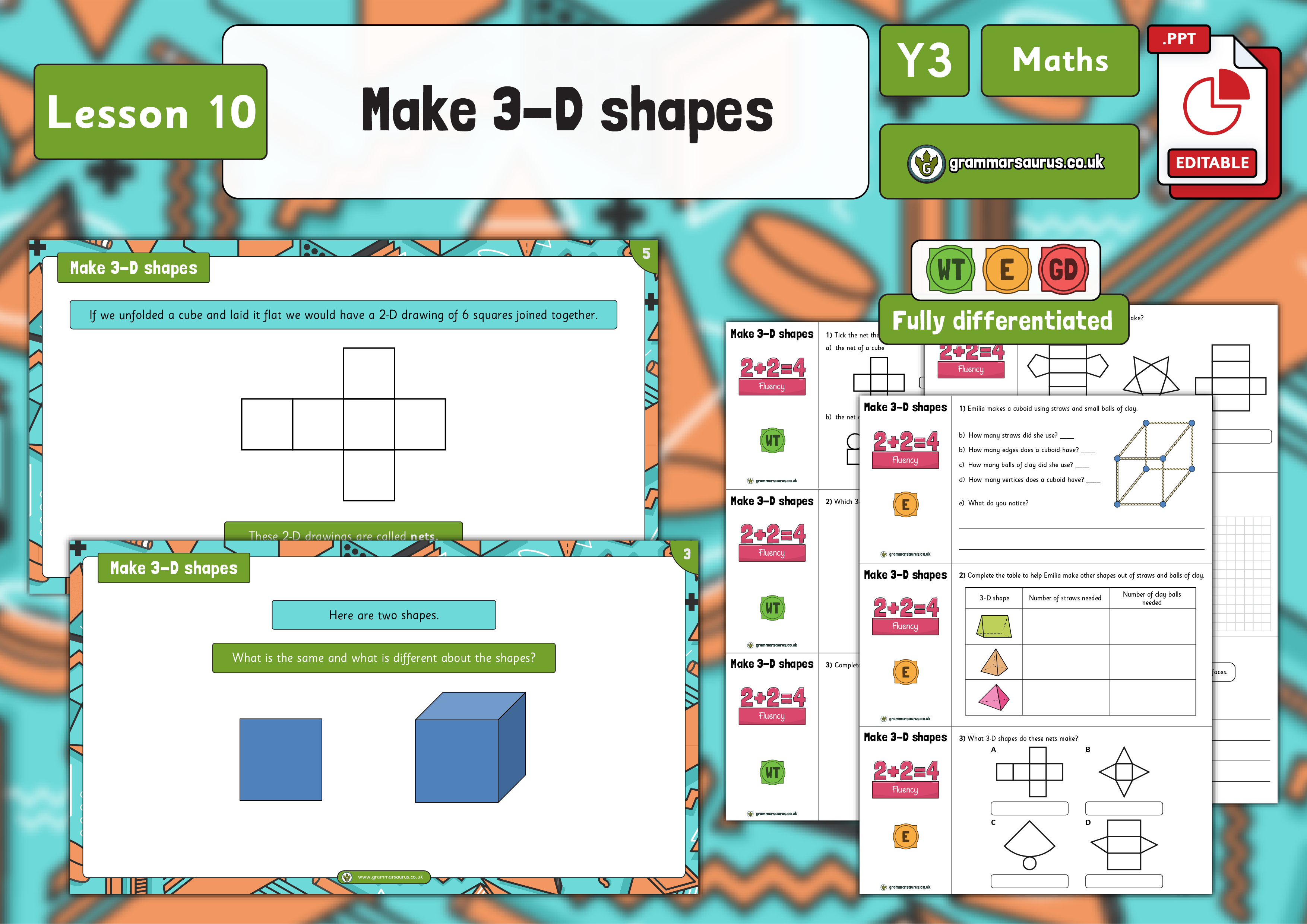 Year 3 Shape – Make 3-D shapes - Lesson 10 - Grammarsaurus