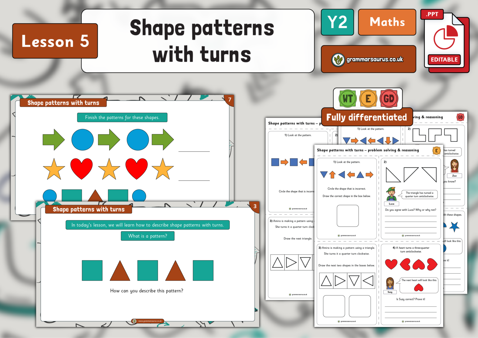 Year 2 Position and Direction - Shape patterns with turns - Lesson 5 ...