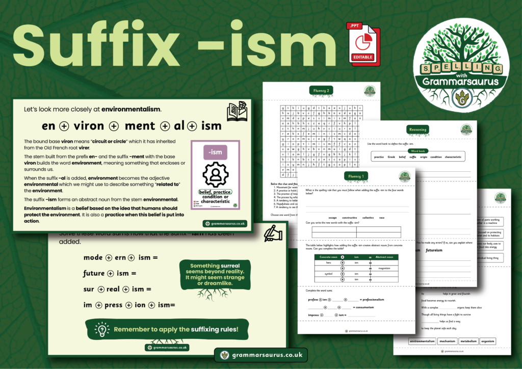 Y6 Objective 4 (Suffix -ism) - Grammarsaurus