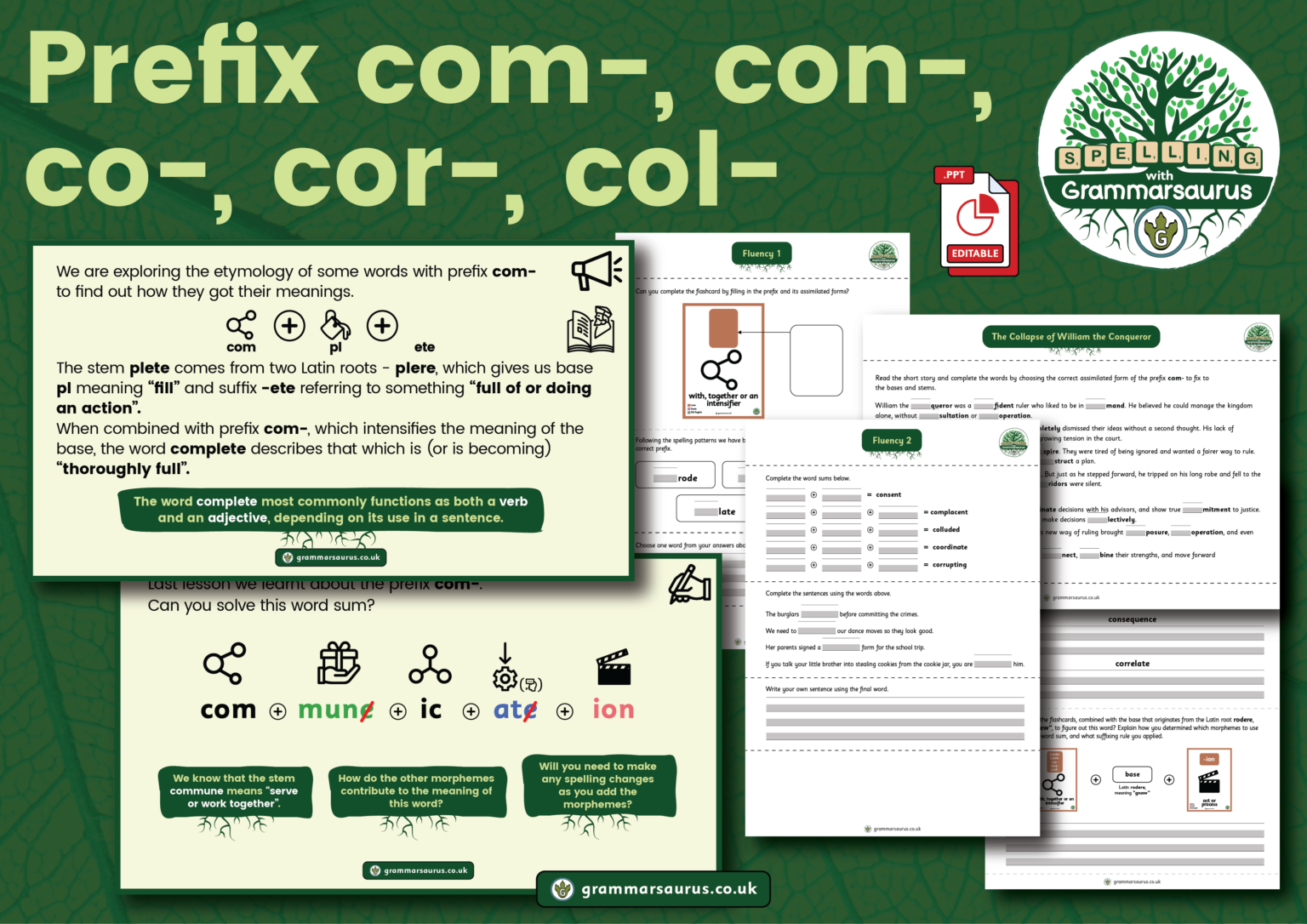 Y6 Objective 6 (Prefix com-, con-, co-, cor-, col-) - Grammarsaurus
