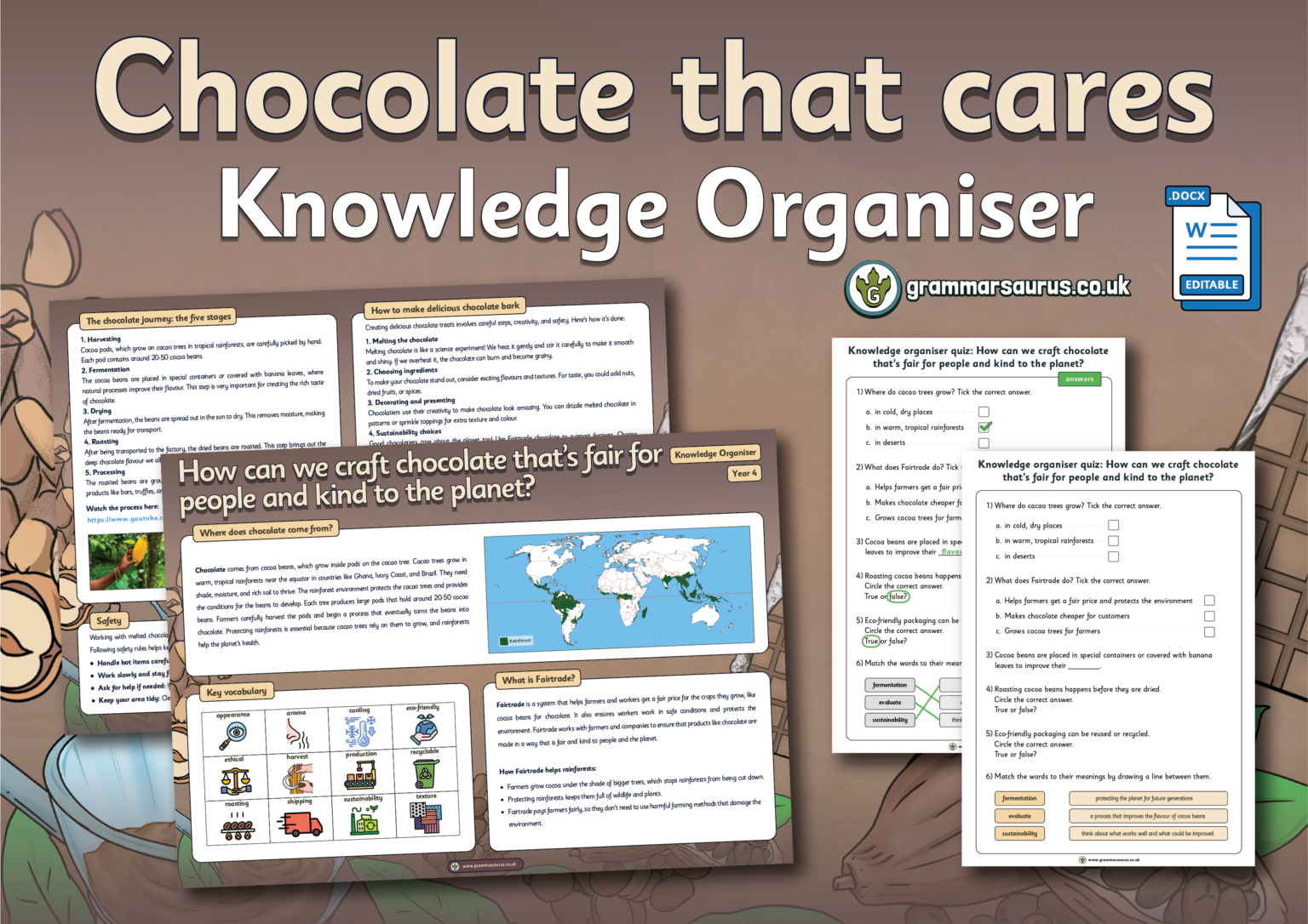 Year 4 - Chocolate that cares - Knowledge Organiser - Grammarsaurus