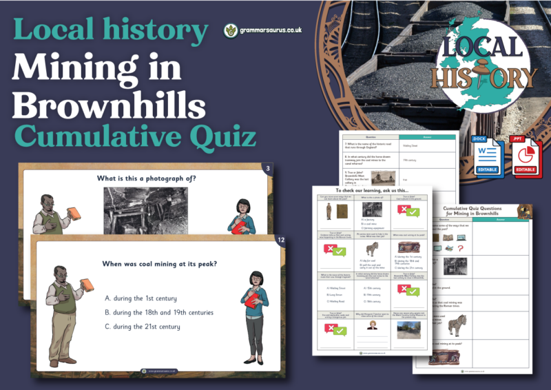 KS1 Local history - Mining in Brownhills - Cumulative quiz - Grammarsaurus