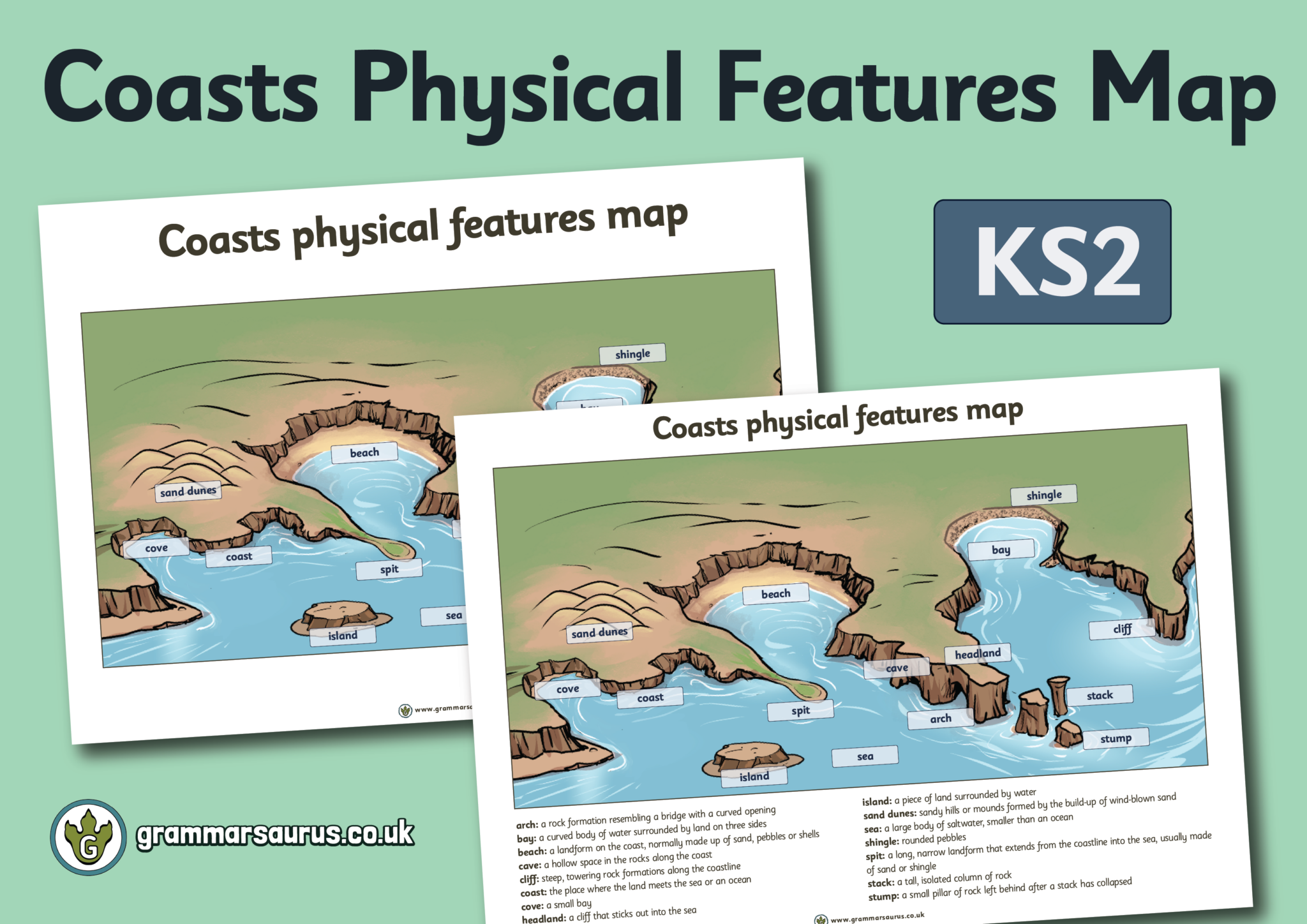 KS2 Geography – Coasts Physical Features Map - Grammarsaurus