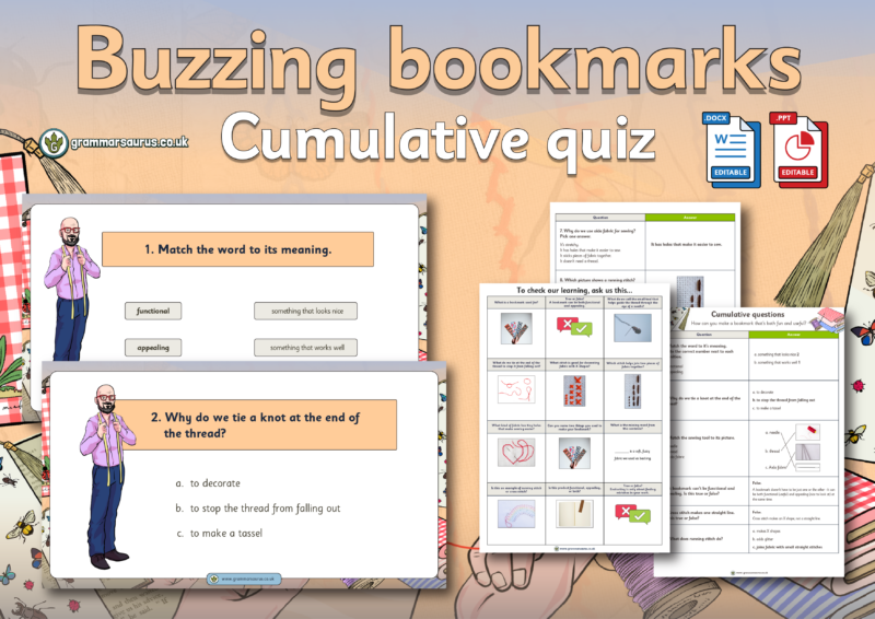 Year 2 - Buzzing bookmarks - Cumulative quiz - Grammarsaurus