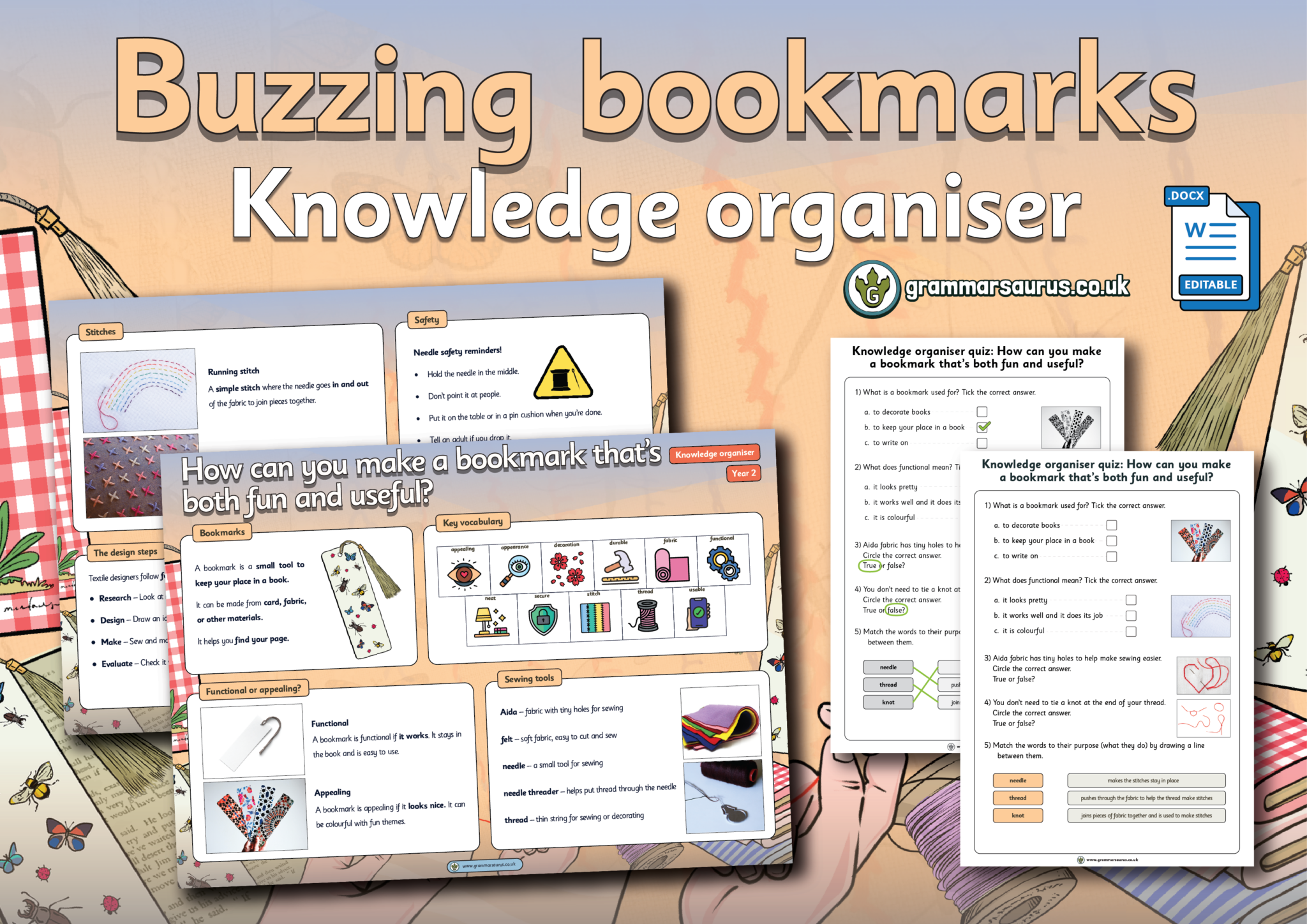 Year 2 - Buzzing bookmarks - Knowledge organiser - Grammarsaurus