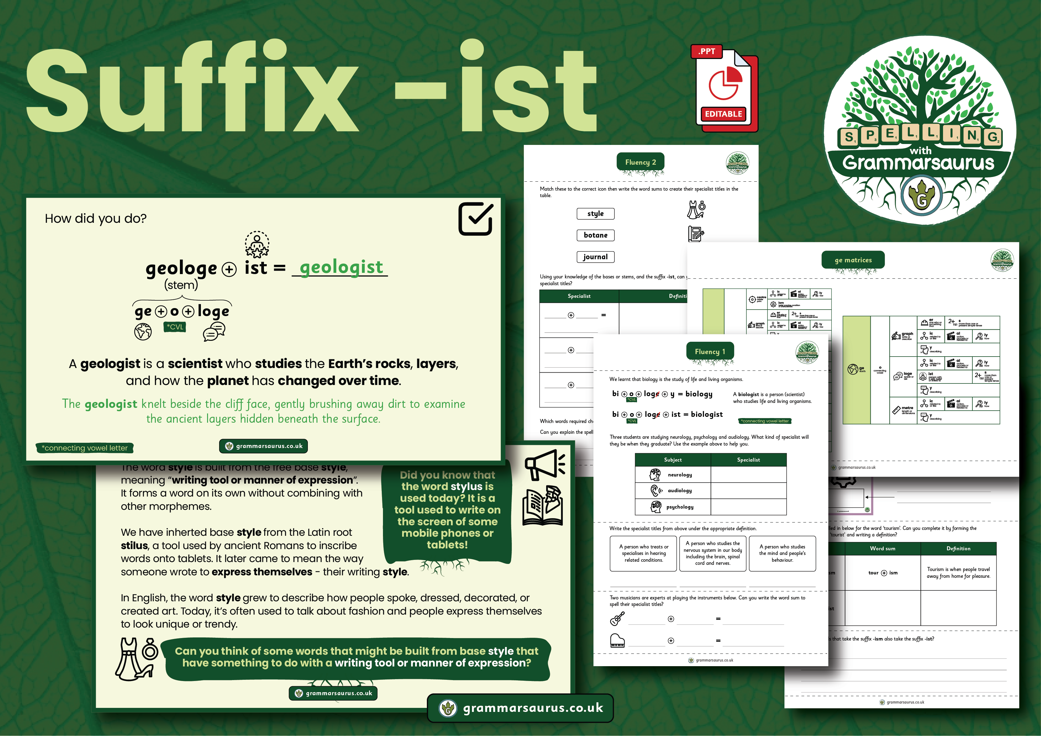 Y6 Objective 5 (Suffix -ist) - Grammarsaurus