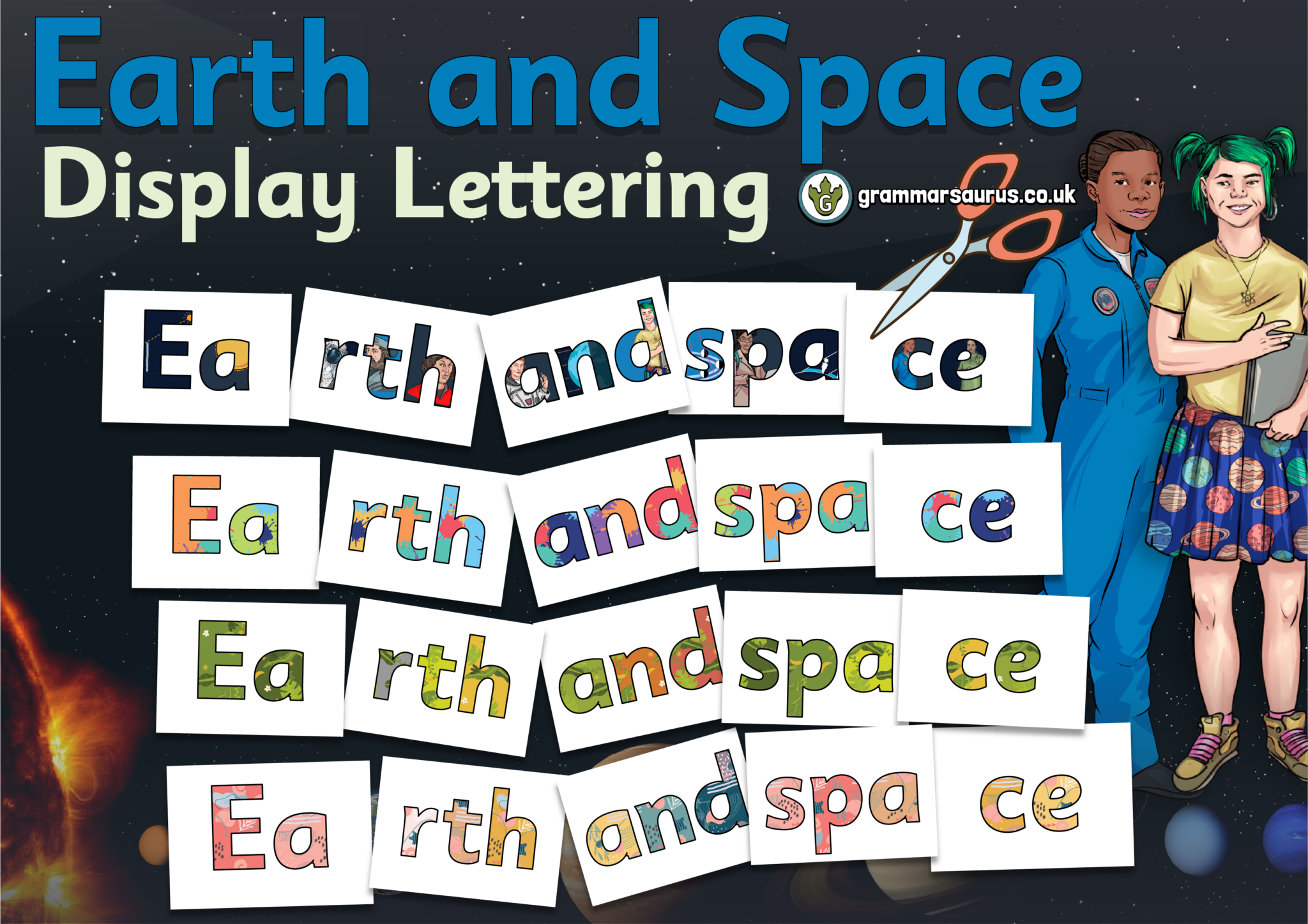 Year 5 Science - Earth and Space - Display Lettering - Grammarsaurus