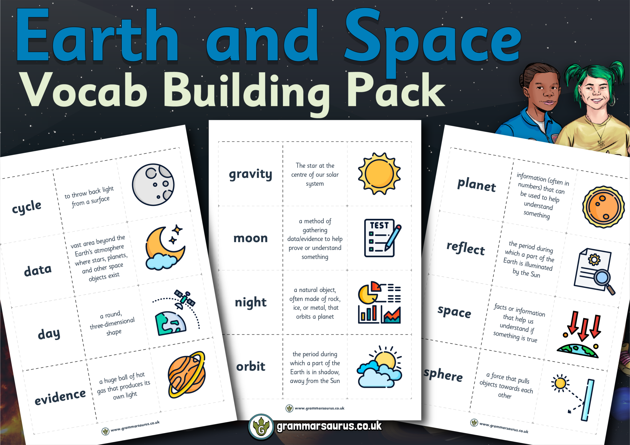 Year 5 Science - Earth and Space - Vocab Building Pack - Grammarsaurus