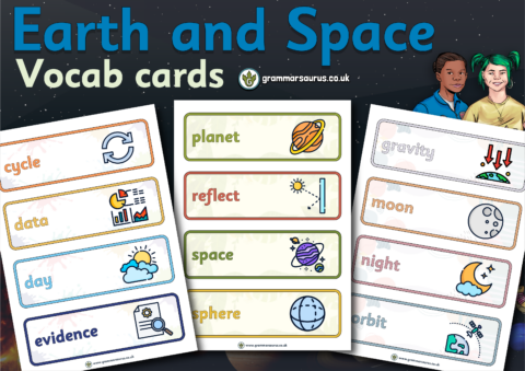 Year 5 Science - Earth and Space - Vocab Cards - Grammarsaurus