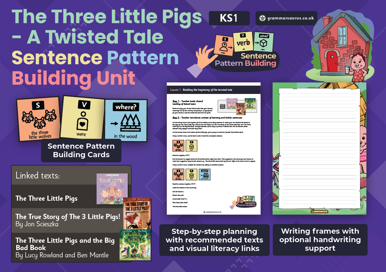 The Three Little Pigs - A Twisted Tale - Sentence Pattern Building Unit ...