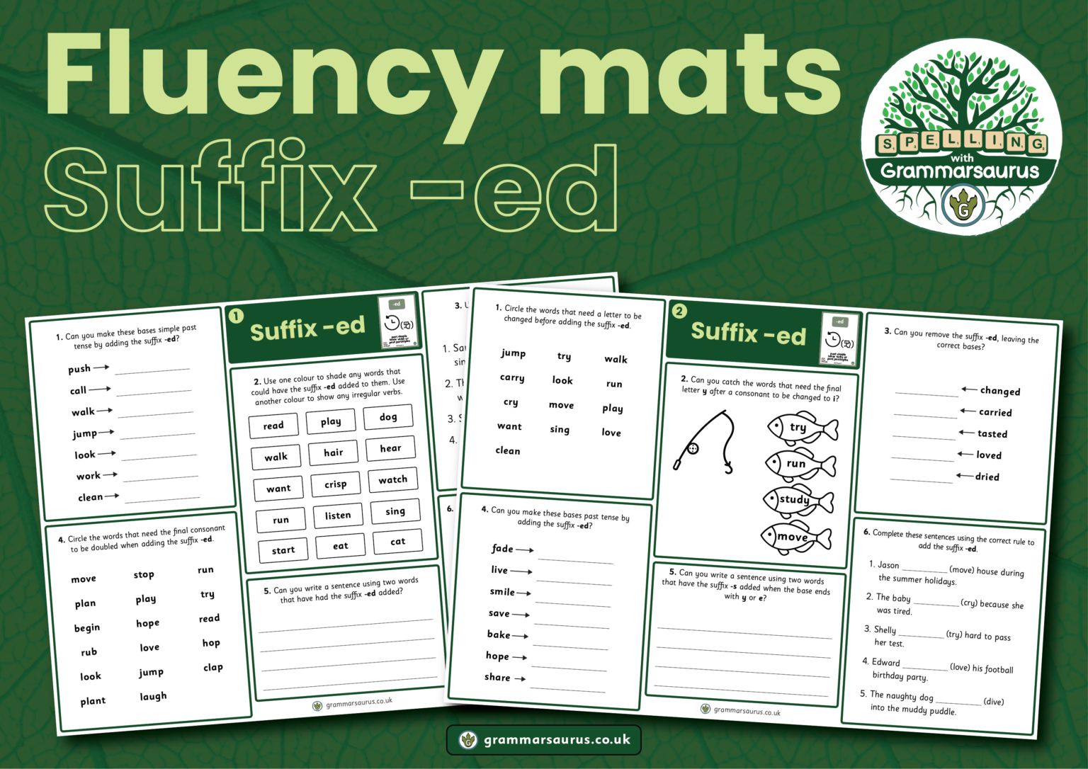 Y2 Fluency Mats – Objective 6 (Suffix -ed) - Grammarsaurus