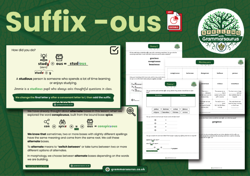 Y4 Objective 4 (Suffix -ous) - Grammarsaurus