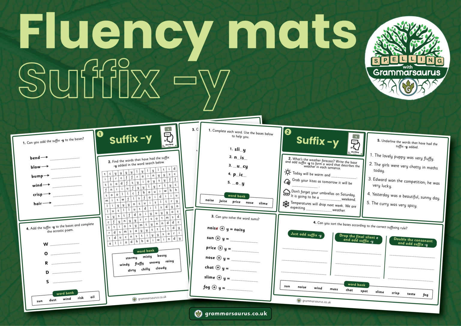 Y2 Fluency Mats – Objective 5 (Suffix -y) - Grammarsaurus