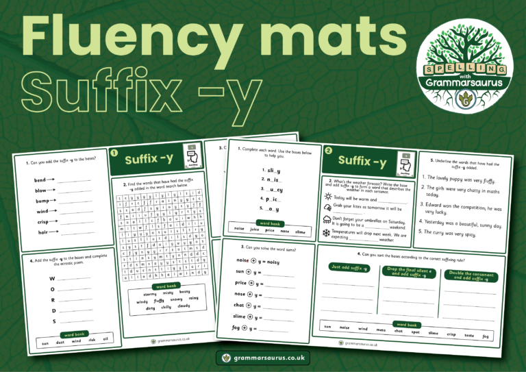 Y2 Fluency Mats – Objective 5 (Suffix -y) - Grammarsaurus