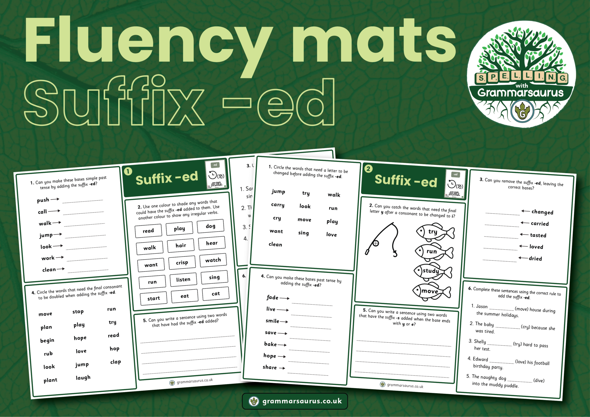 Y2 Fluency Mats – Objective 6 (Suffix -ed) - Grammarsaurus
