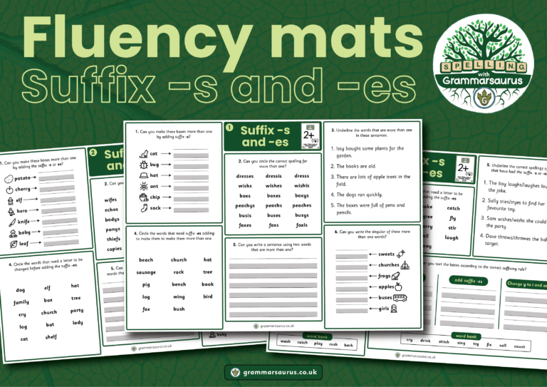 Y2 Fluency Mats – Objective 4 (Suffix -s and -es) - Grammarsaurus