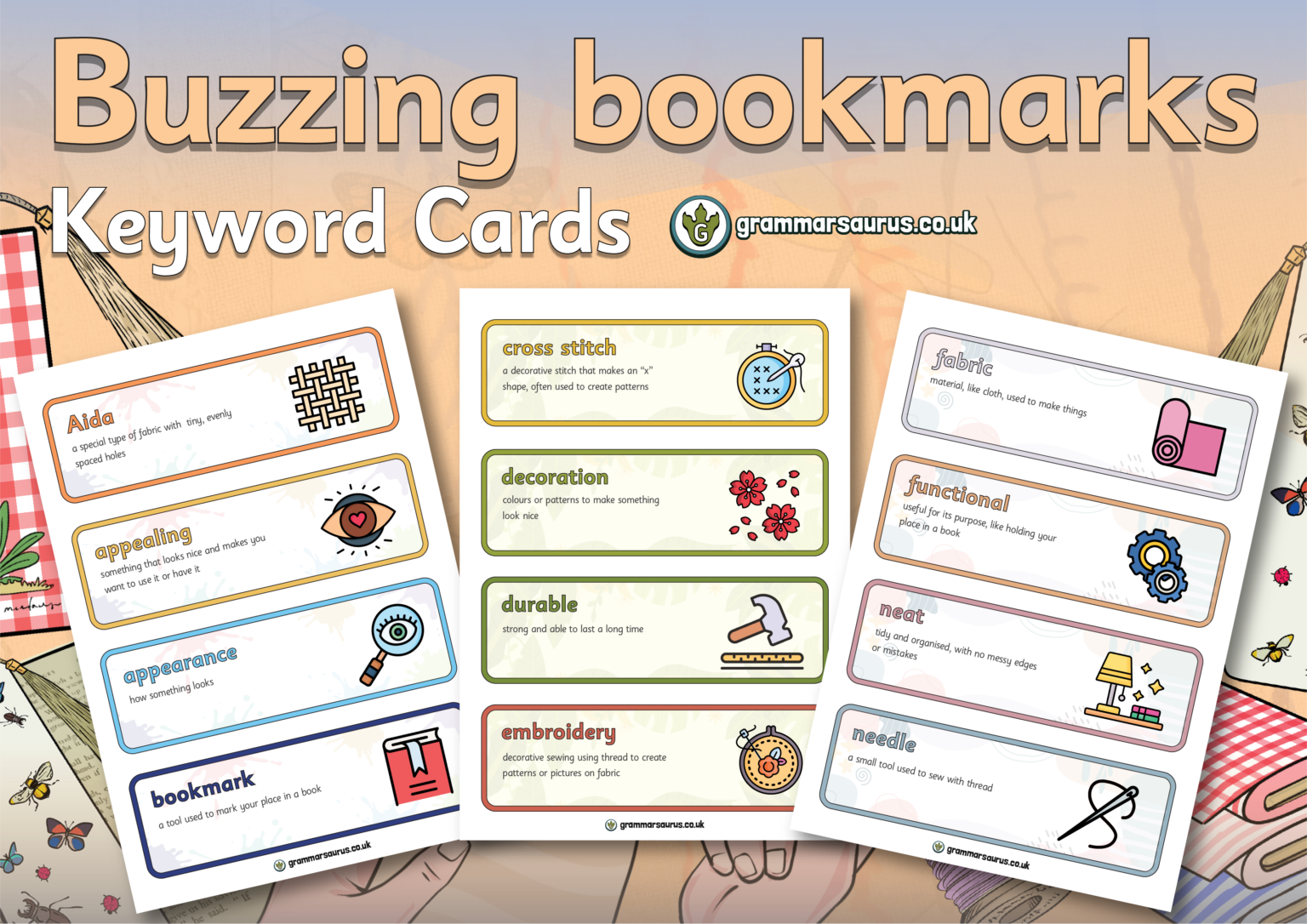 Year 2 - Buzzing bookmarks - Keyword Cards - Grammarsaurus
