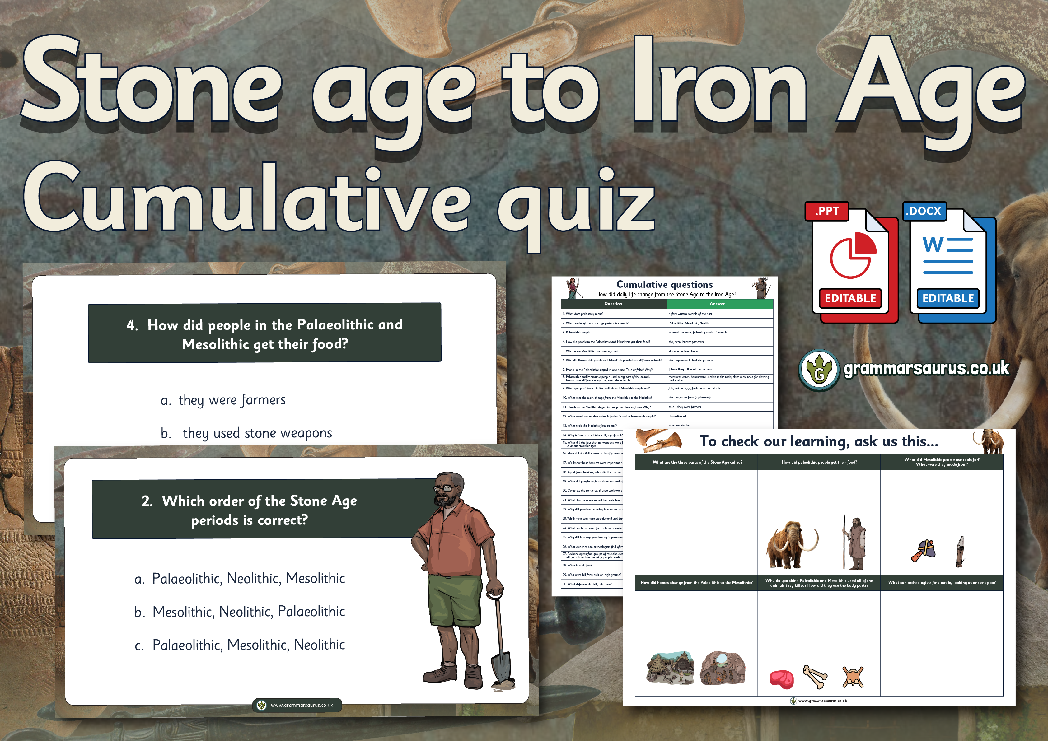 Year 3 History - Stone age to Iron age - Cumulative Quiz - Grammarsaurus